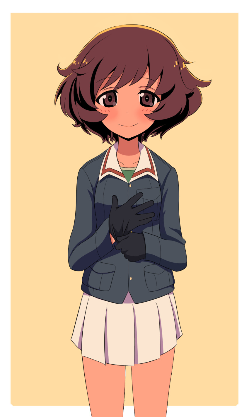 Safebooru - 1girl adjusting clothes adjusting gloves akiyama yukari black gloves blue jacket ...