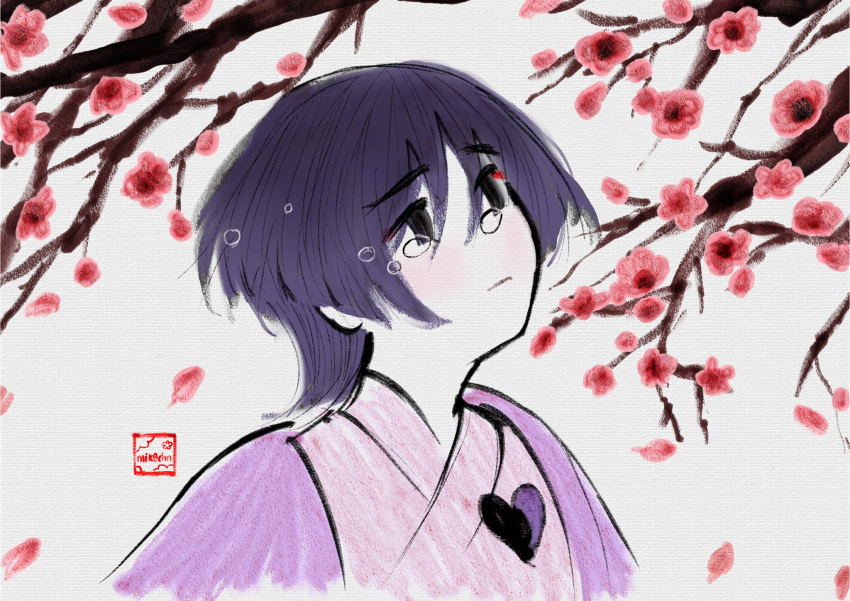 Safebooru - 1boy artist name black eyes blunt ends branch brush stroke ...