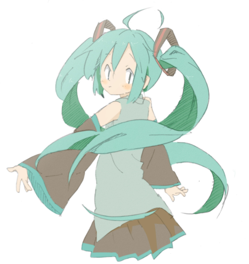 Safebooru - ahoge aqua hair bare shoulders detached sleeves hair ...