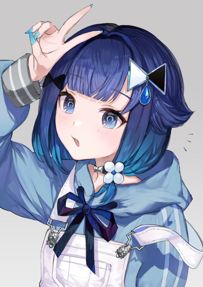Safebooru - 1girl absurdres blue eyes blue hair blue hoodie blue nails blush commentary request ...
