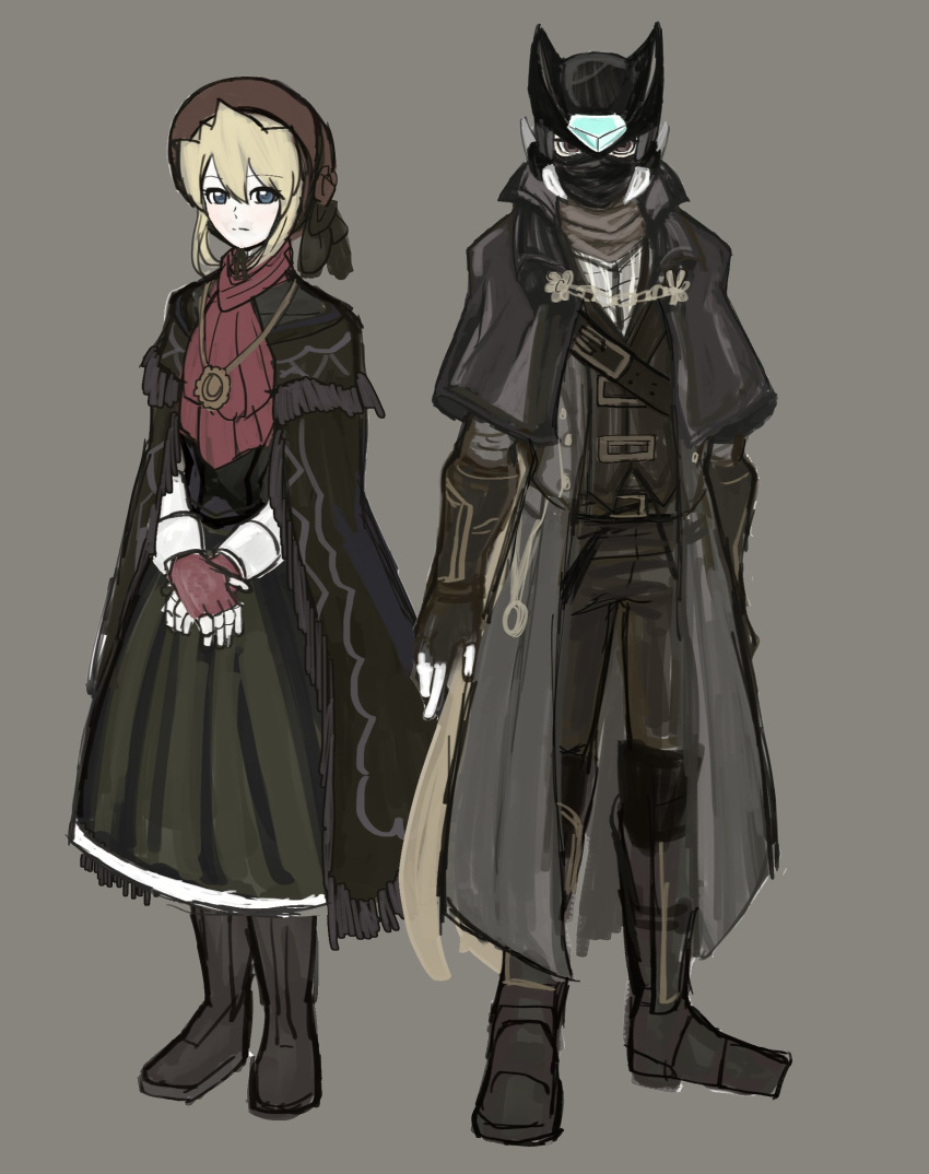 Safebooru - 1boy 1girl android black coat blonde hair bloodborne blue eyes bonnet brown vest ...
