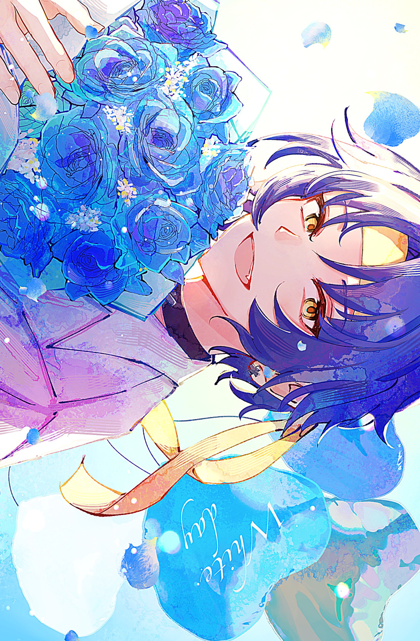 Safebooru - 1boy absurdres asaba harumasa bandana black choker black hair blue flower blue rose ...