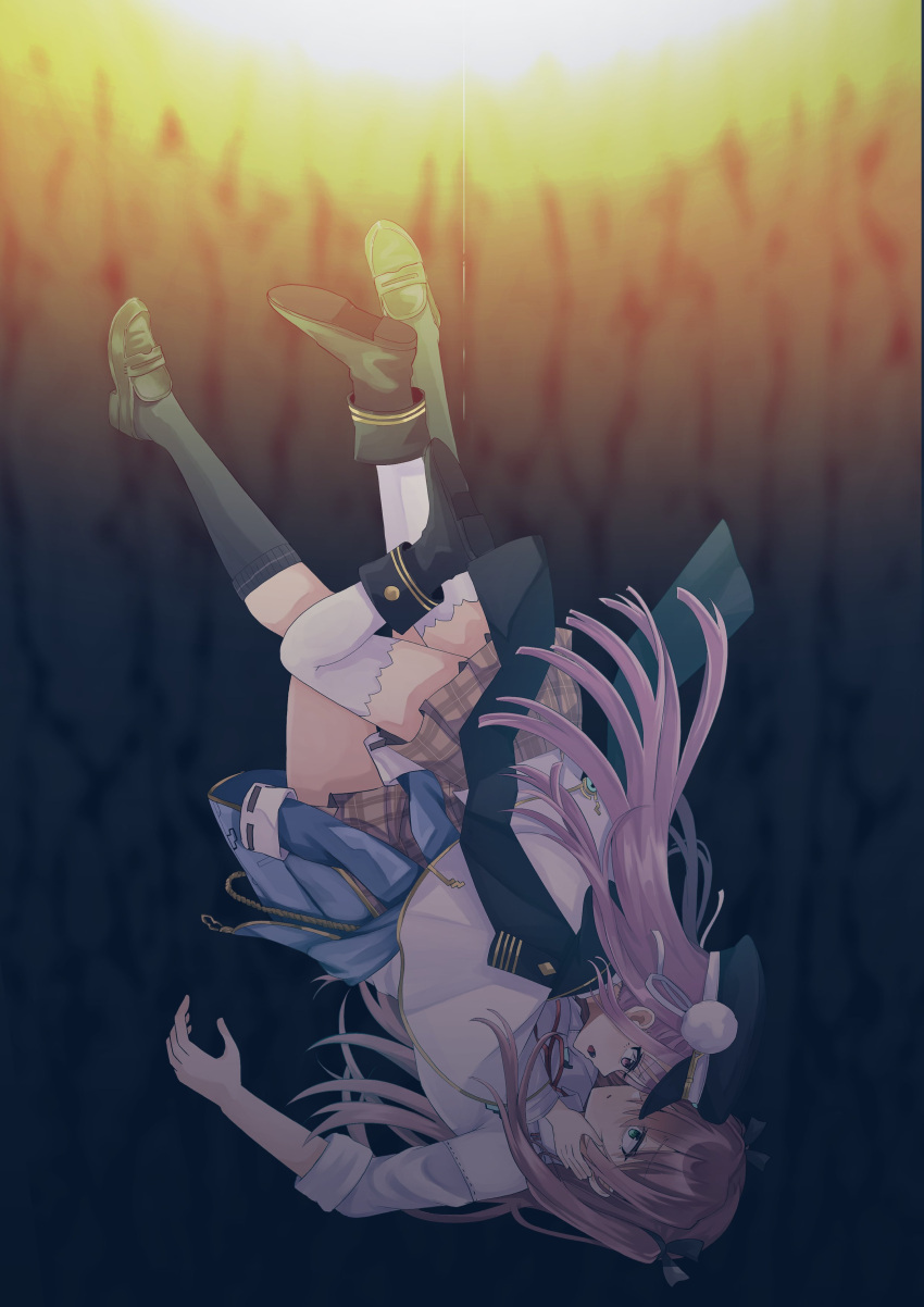 Safebooru - 2girls absurdres aikawa megumi breasts clothes around waist double bun falling green ...