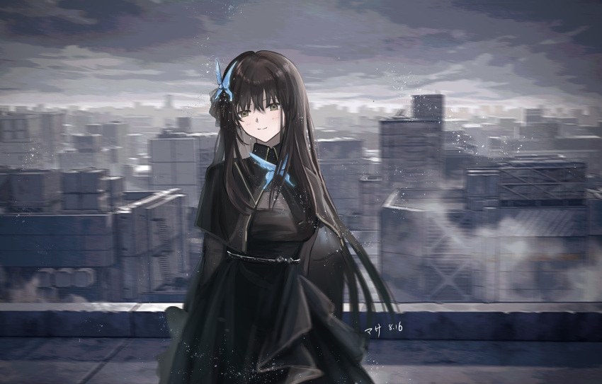 Safebooru - 1girl absurdres arms at sides arms behind back artist name black capelet black dress ...