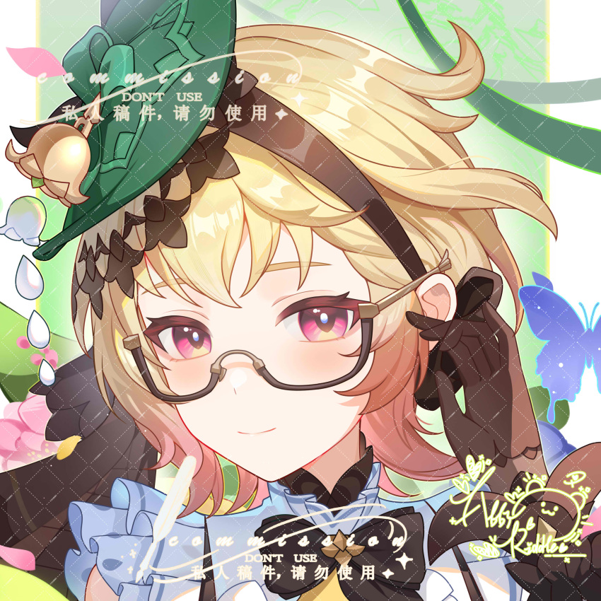 Safebooru - 1girl abby riddle absurdres black-framed eyewear black bow black bowtie black gloves ...