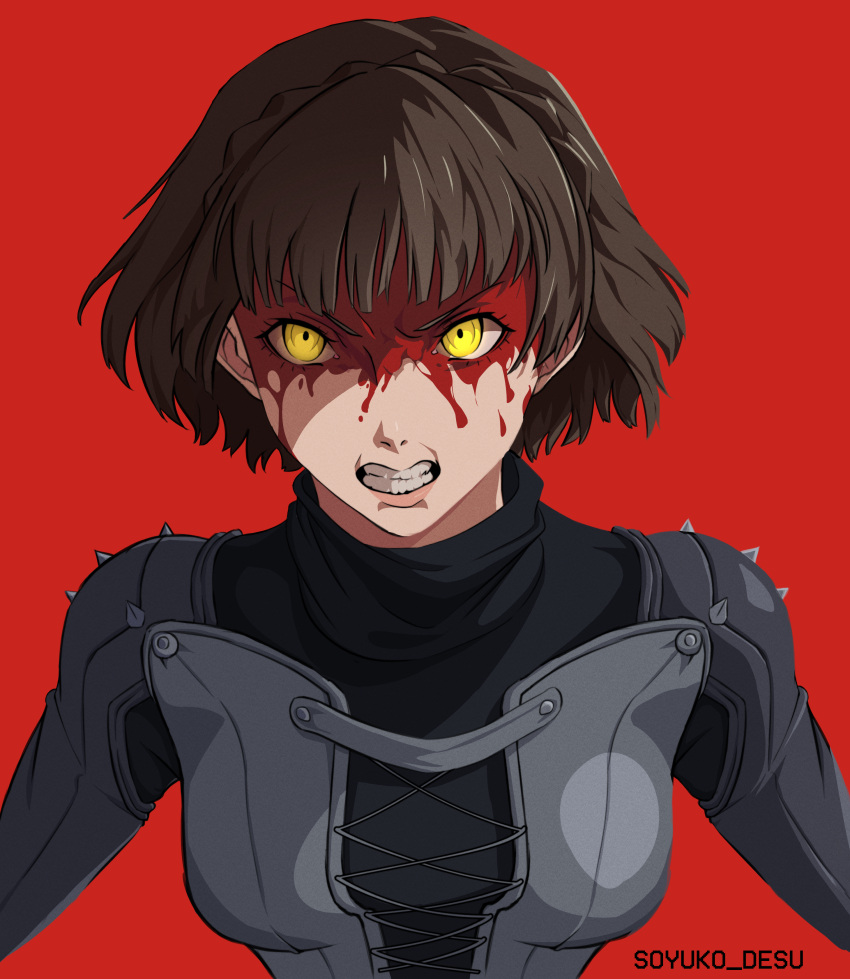 Safebooru - 1girl absurdres angry blood blood on face cross-laced ...