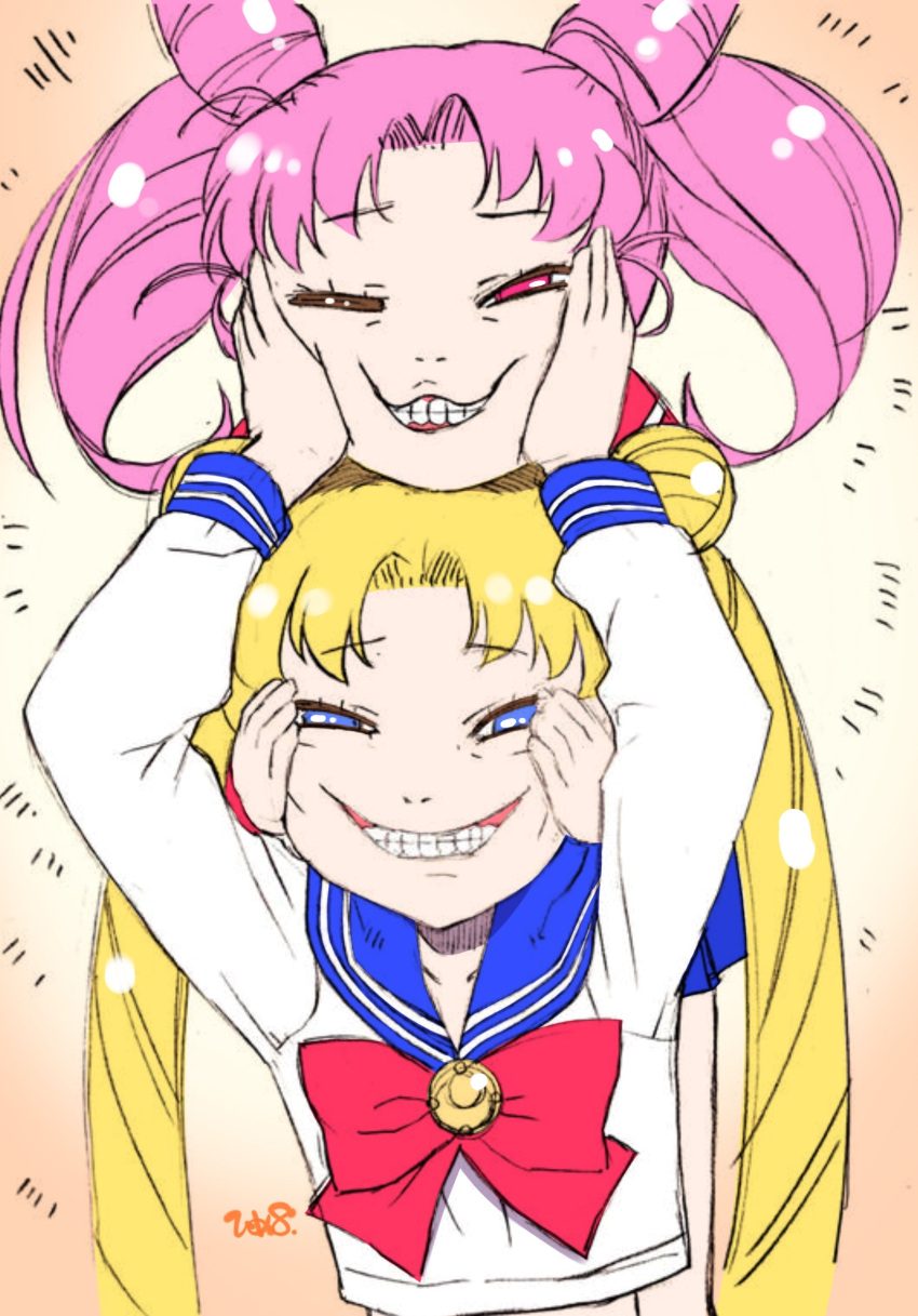 Safebooru - 2girls arms up bishoujo senshi sailor moon blonde hair blue eyes blue sailor collar ...