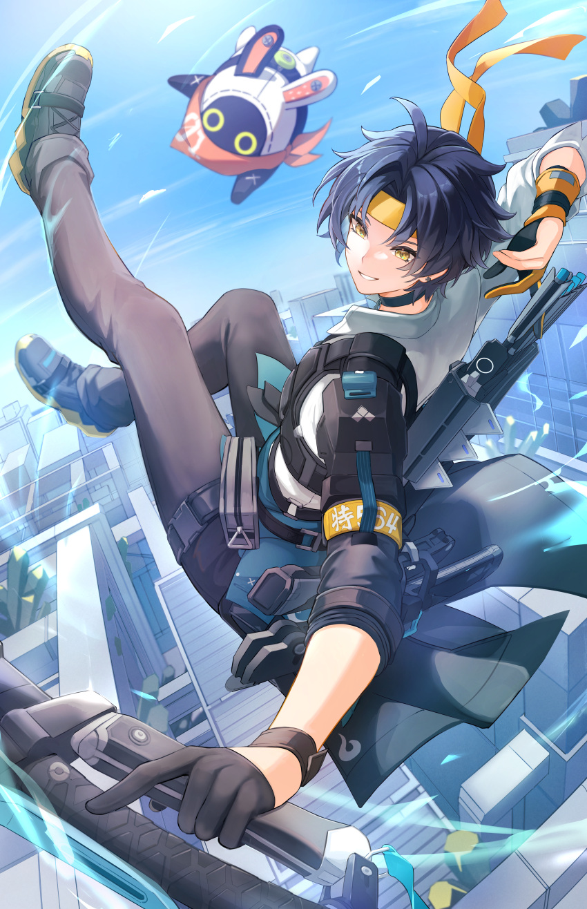 Safebooru - 1boy absurdres aqua jacket armband arrow (projectile) asaba harumasa asymmetrical ...