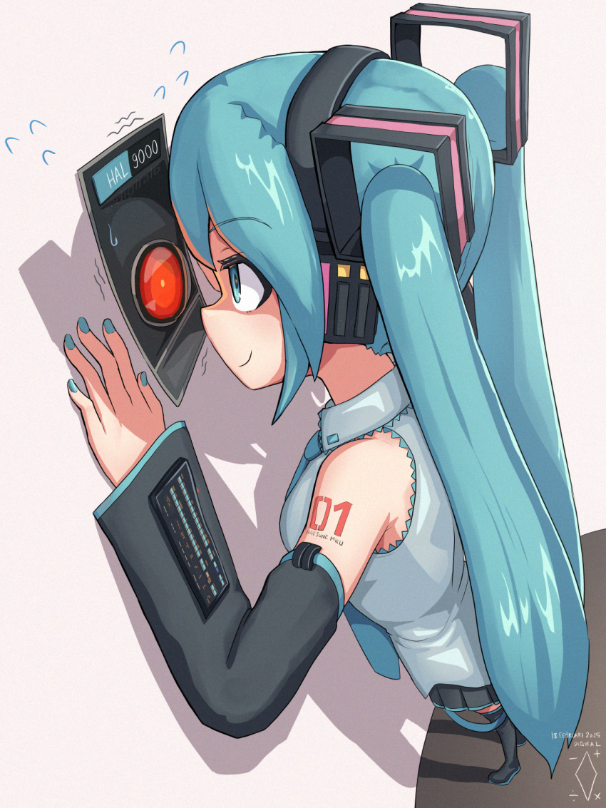 Safebooru - 1girl 2001 a space odyssey aqua eyes aqua hair aqua nails aqua necktie black sleeves ...