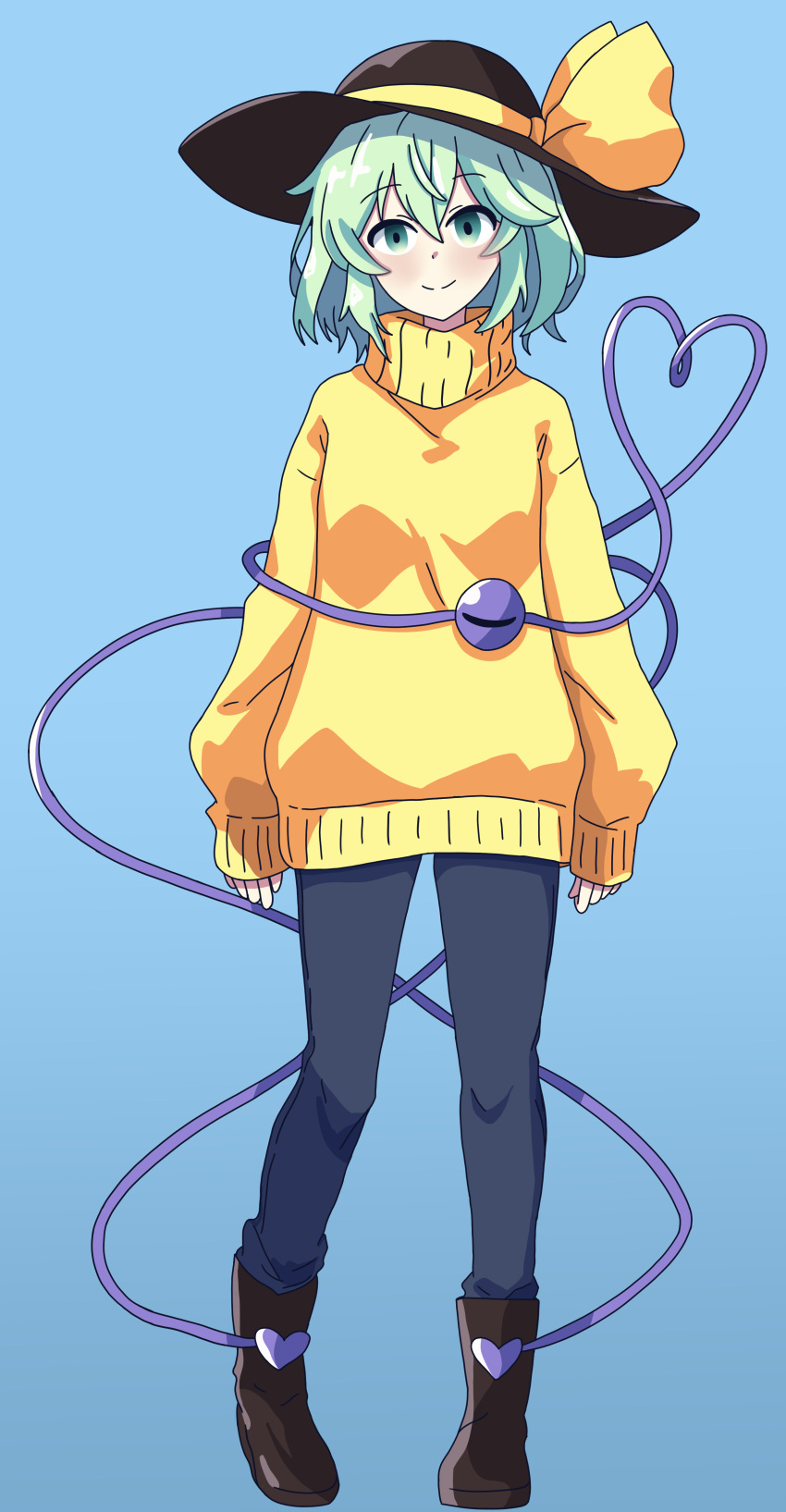 Safebooru - 1girl absurdres alternate costume black hat blue background boots breasts brown ...