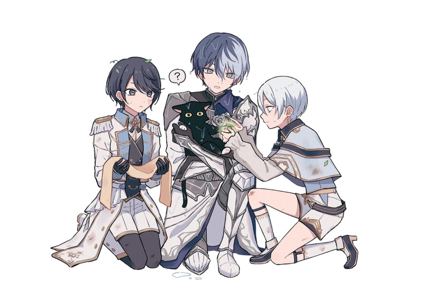 Safebooru - 1boy 2girls ? animal aoyagi touya armor b718293 bad id bad twitter id black cat ...