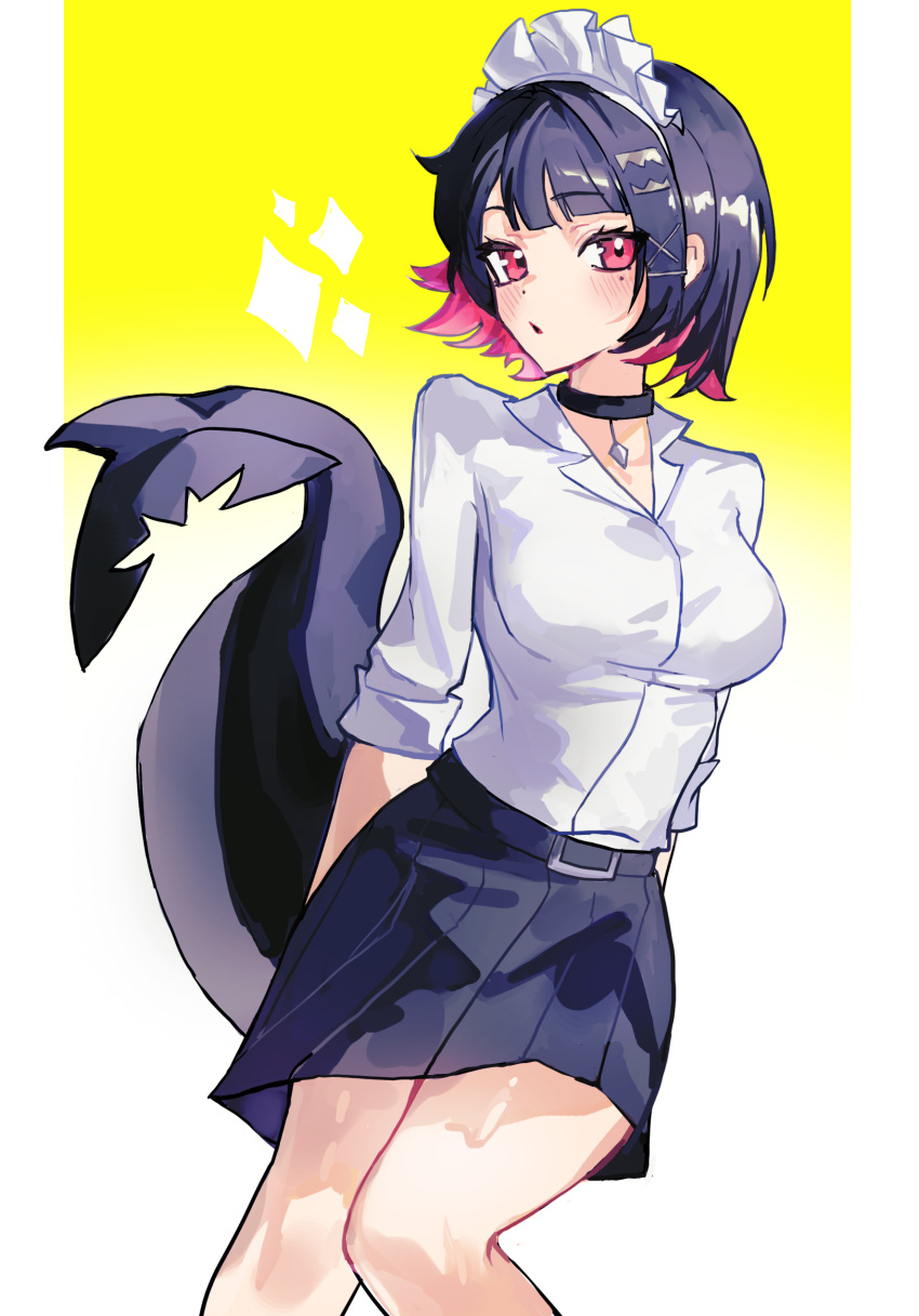 Safebooru - 1girl absurdres black hair black skirt breasts colored inner hair cowboy shot ...