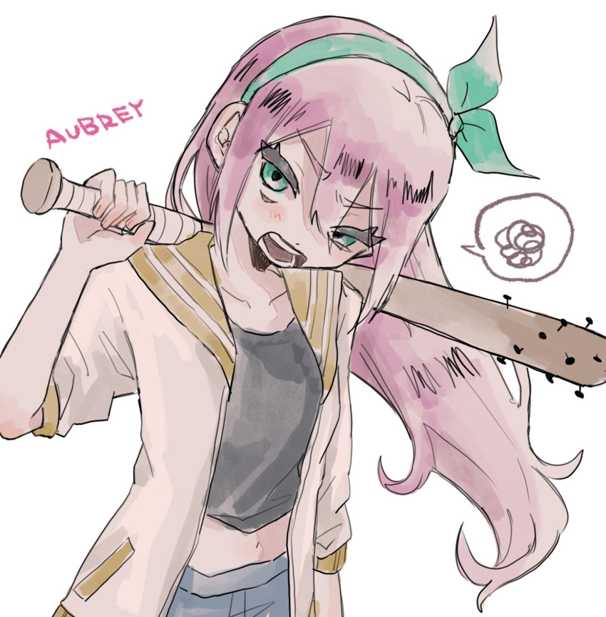 Safebooru - 1girl aubrey (faraway) (omori) aubrey (omori) baseball bat blue eyes blue hairband ...