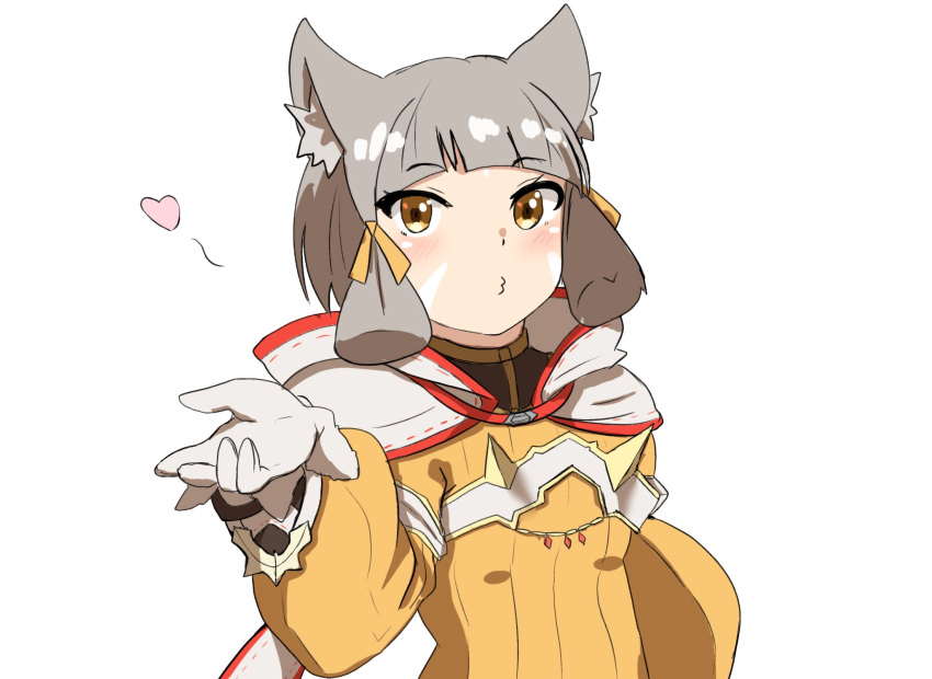 Safebooru - 1girl animal ear fluff animal ears arched bangs arm up blowing kiss blush breasts ...