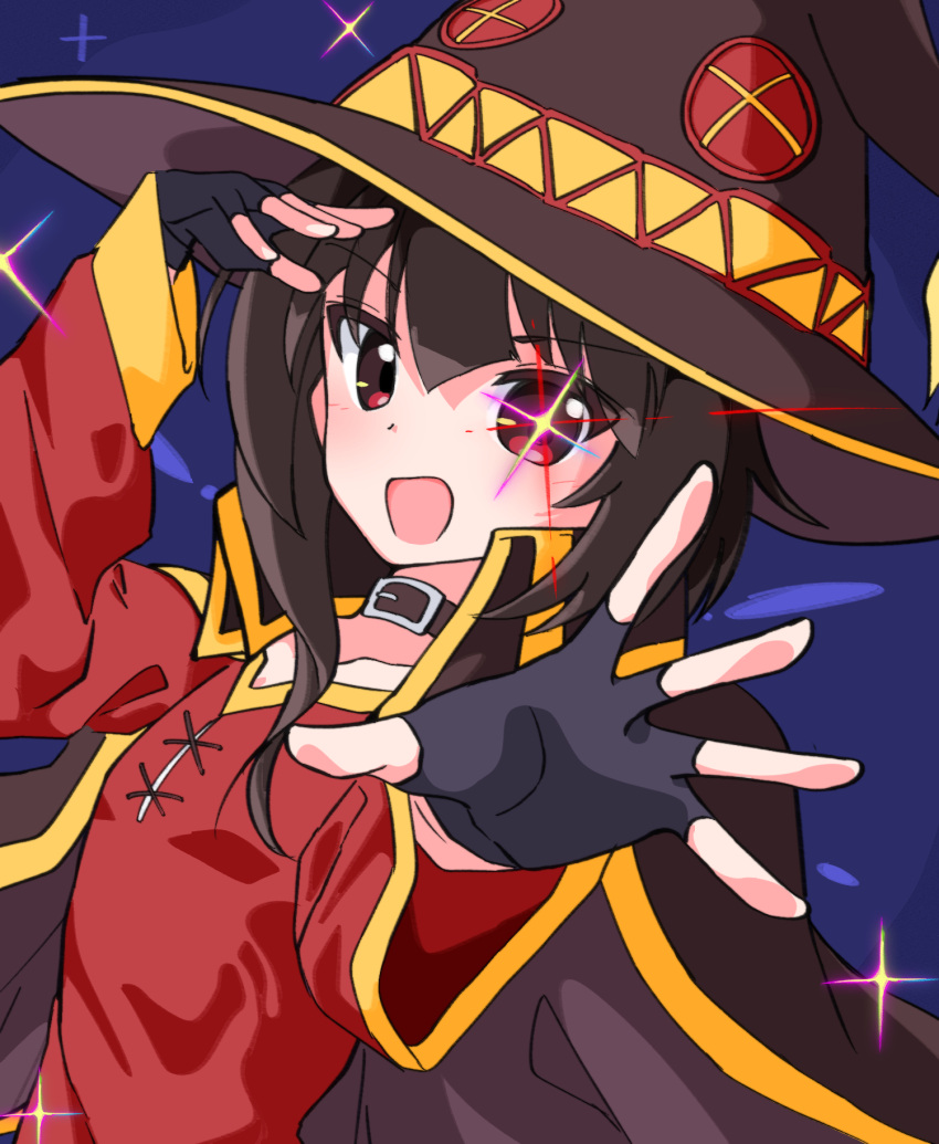 Safebooru - 1girl :d belt collar black cape black gloves blue background button eyes buttons ...