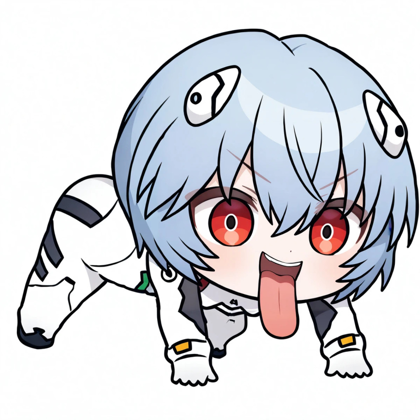 Safebooru - 1girl ah san all fours ayanami rei bodysuit light blue hair neon genesis evangelion ...