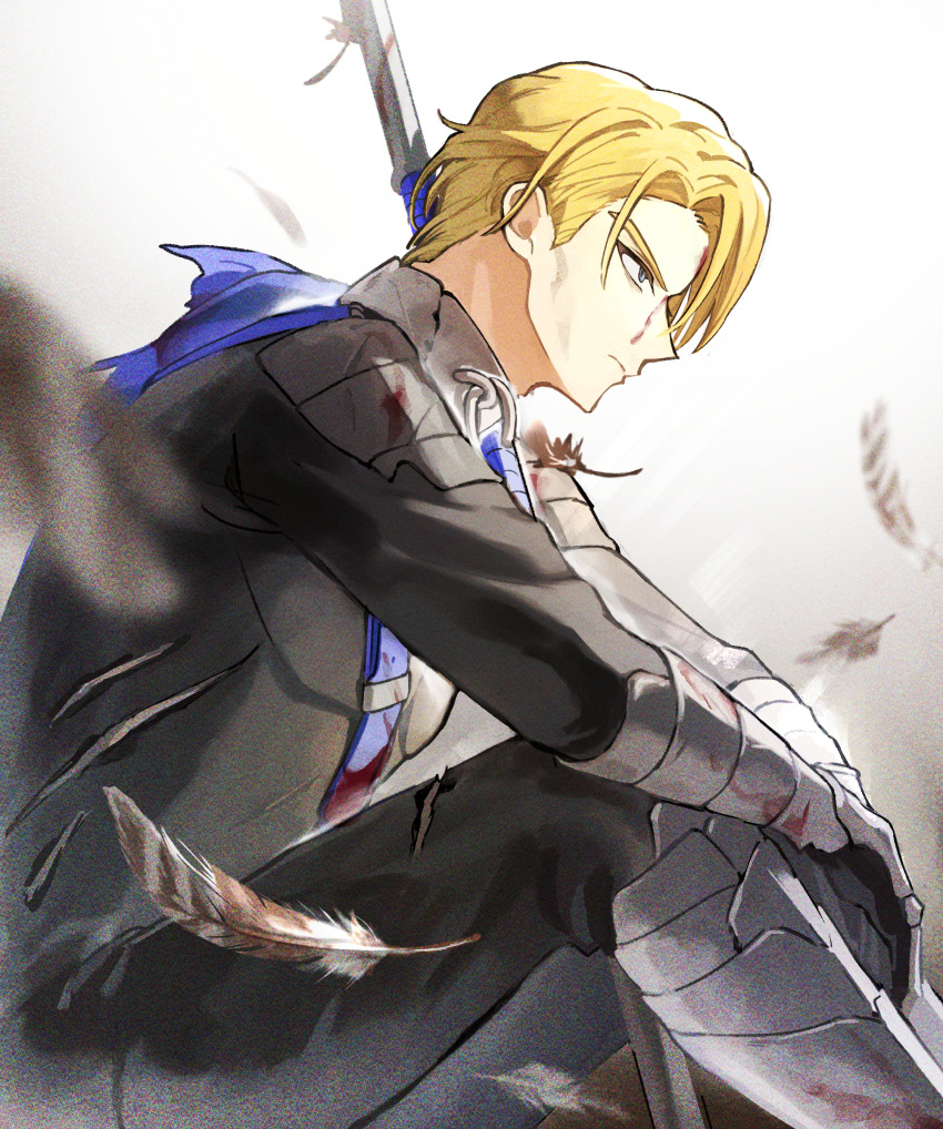 Safebooru - 1boy absurdres armor armored boots black pants black shirt blonde hair blood blood ...