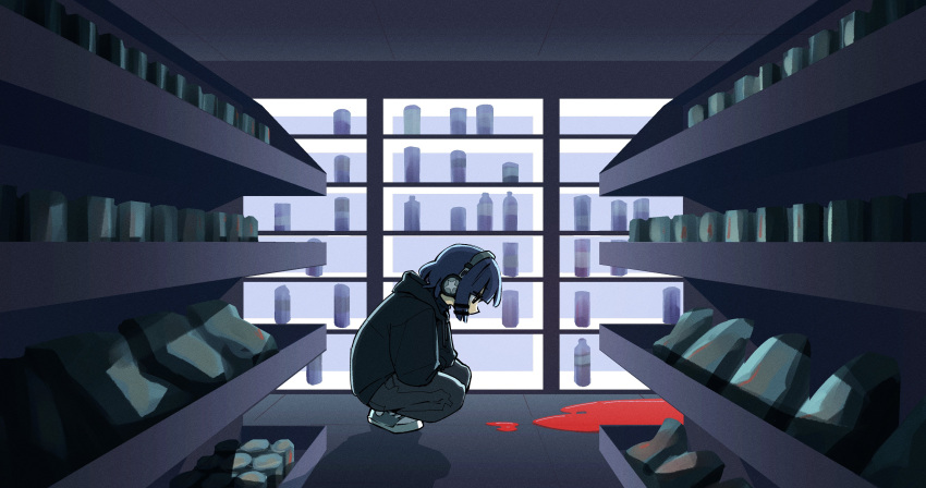 Safebooru - 1girl absurdres black hoodie blood blood on ground blood ...