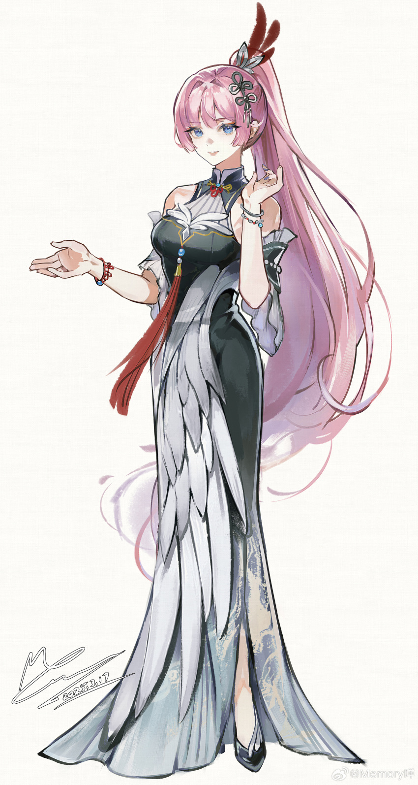 Safebooru - 1girl absurdres bare shoulders bead bracelet beads black dress black shoes black ...