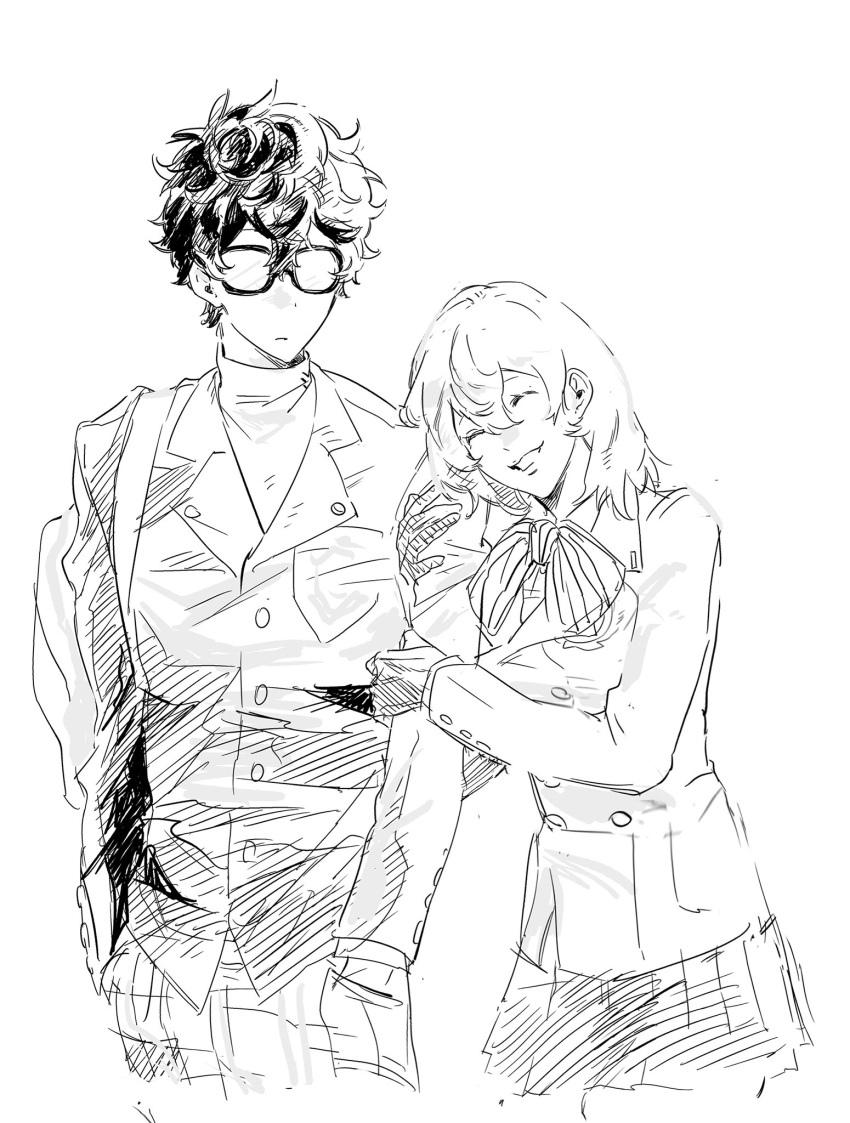 Safebooru - 1boy 1girl ^ ^ akechi gorou amamiya ren black-framed eyewear buttons chinese ...