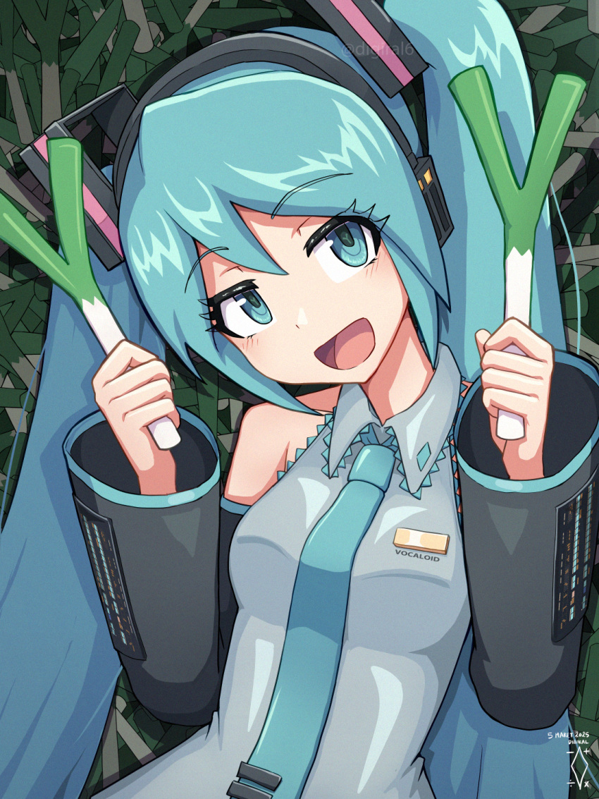 Safebooru - 1girl aqua eyes aqua hair aqua necktie black sleeves collared shirt commentary ...