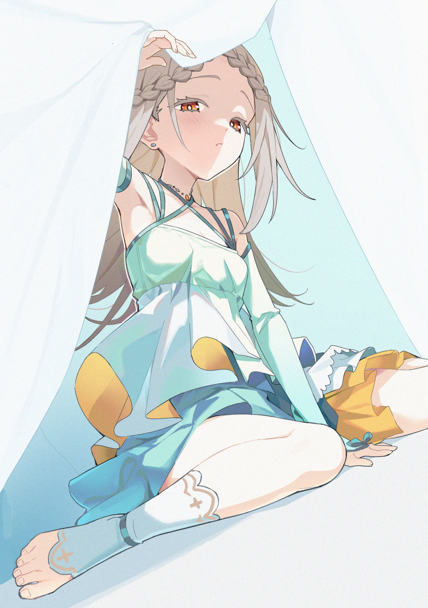 Safebooru - 1girl absurdres bare shoulders braid braided bangs breasts curtains dress ...