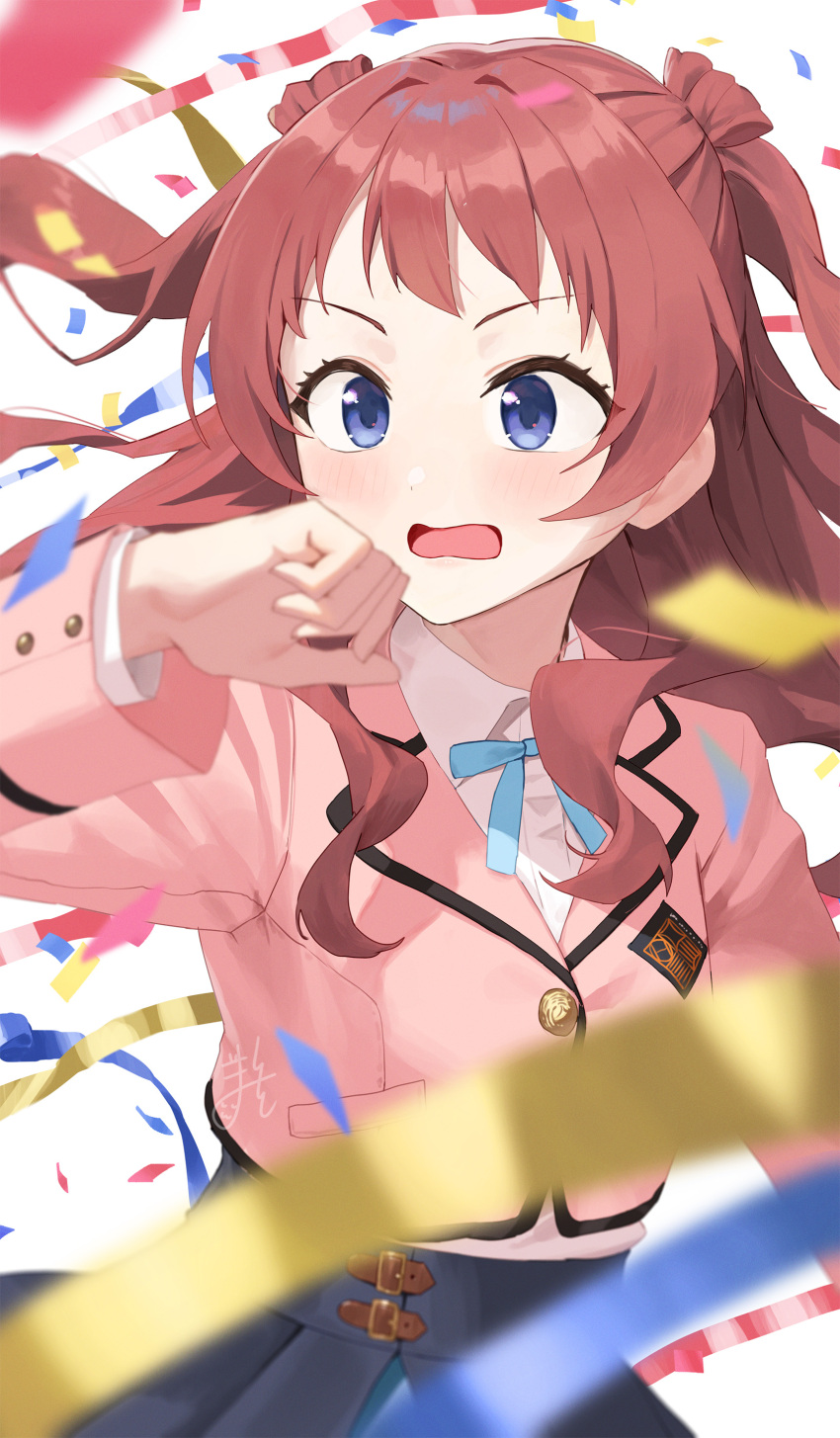 Safebooru - 1girl absurdres black overskirt blazer blue eyes blue ribbon blurry blurry ...