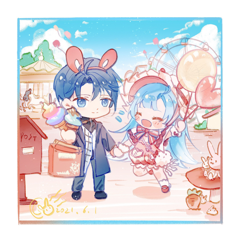 Safebooru - 1boy 1girl ^ ^ aeon (shining nikki) amusement park animal ...