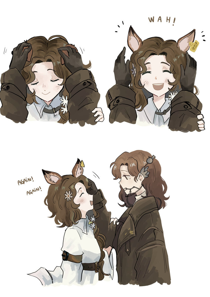 Safebooru - 2girls ^ ^ absurdres animal ears arm belt belt black coat black gloves braces brown ...
