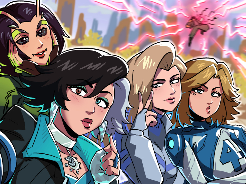 Safebooru - alien antennae blonde hair blue bodysuit blue eyes blush bodysuit breasts bucky ...