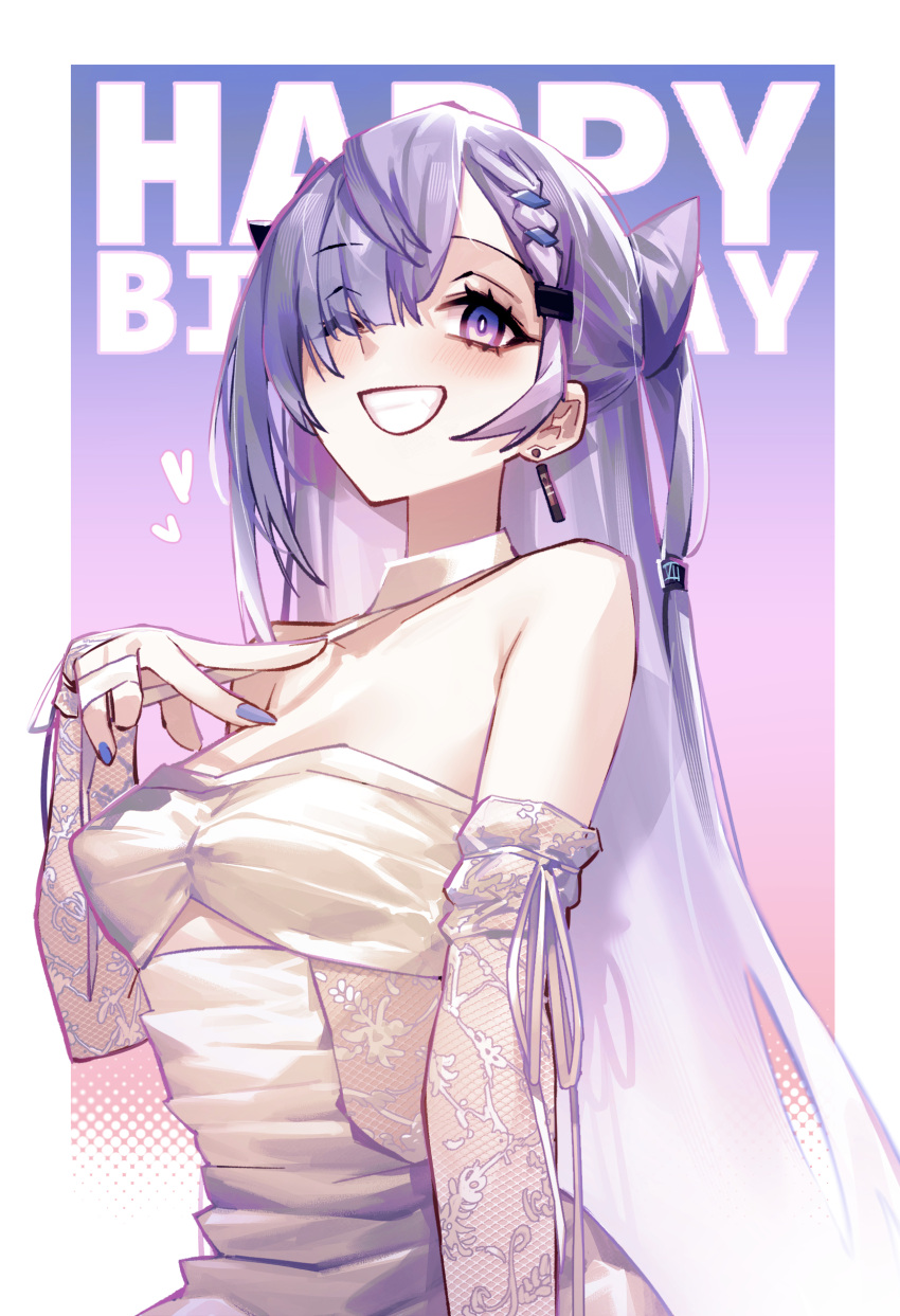 Safebooru - 1girl ;d absurdres adarin alternate costume asymmetrical hair bare shoulders blue ...