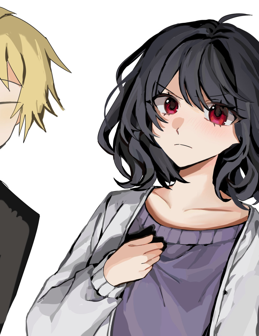 Safebooru - >:( 1boy 1girl atou haruki black hair blonde hair closed mouth collarbone commentary ...