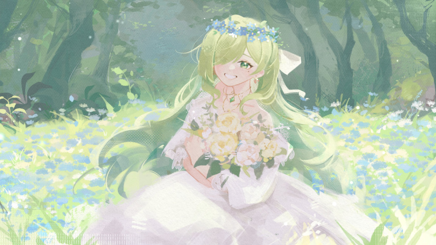 Safebooru - 1girl :d absurdres adora fortune am (maple27) bouquet ...
