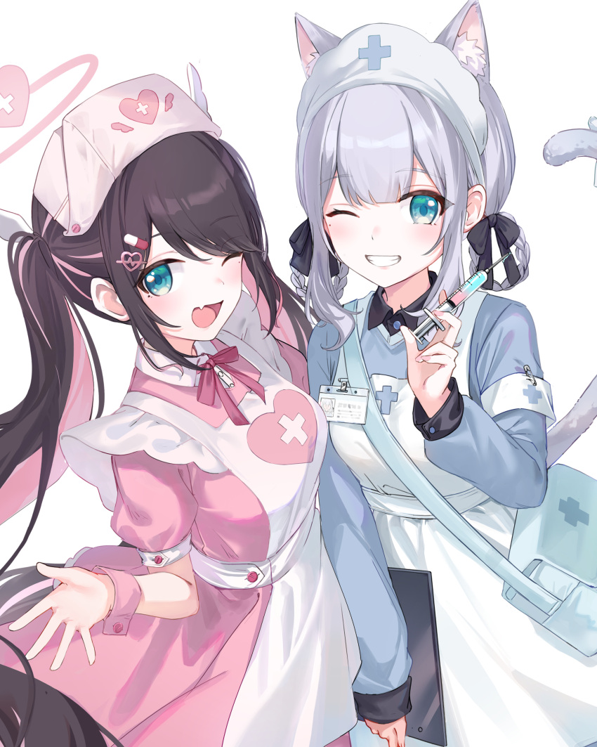 Safebooru - 2girls absurdres alternate costume animal ear fluff animal ears apron armband bag ...