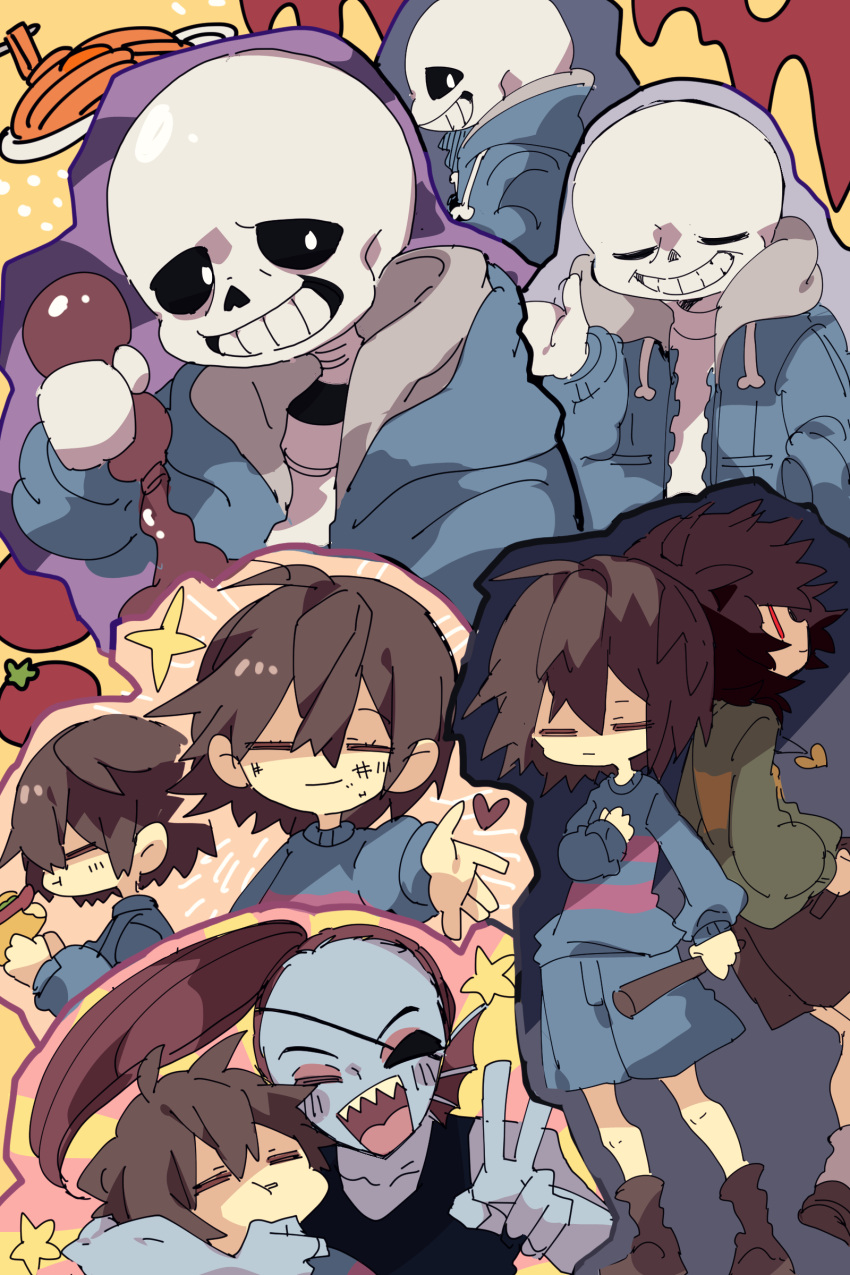 Safebooru - 1boy 1girl 2others absurdres blue jacket blue sweater ...