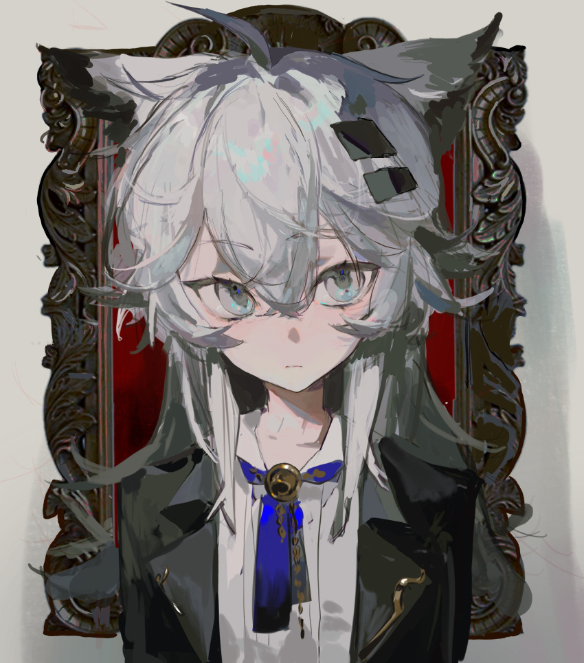Safebooru - 1girl ahoge animal ears arknights black jacket closed mouth double-parted bangs ...