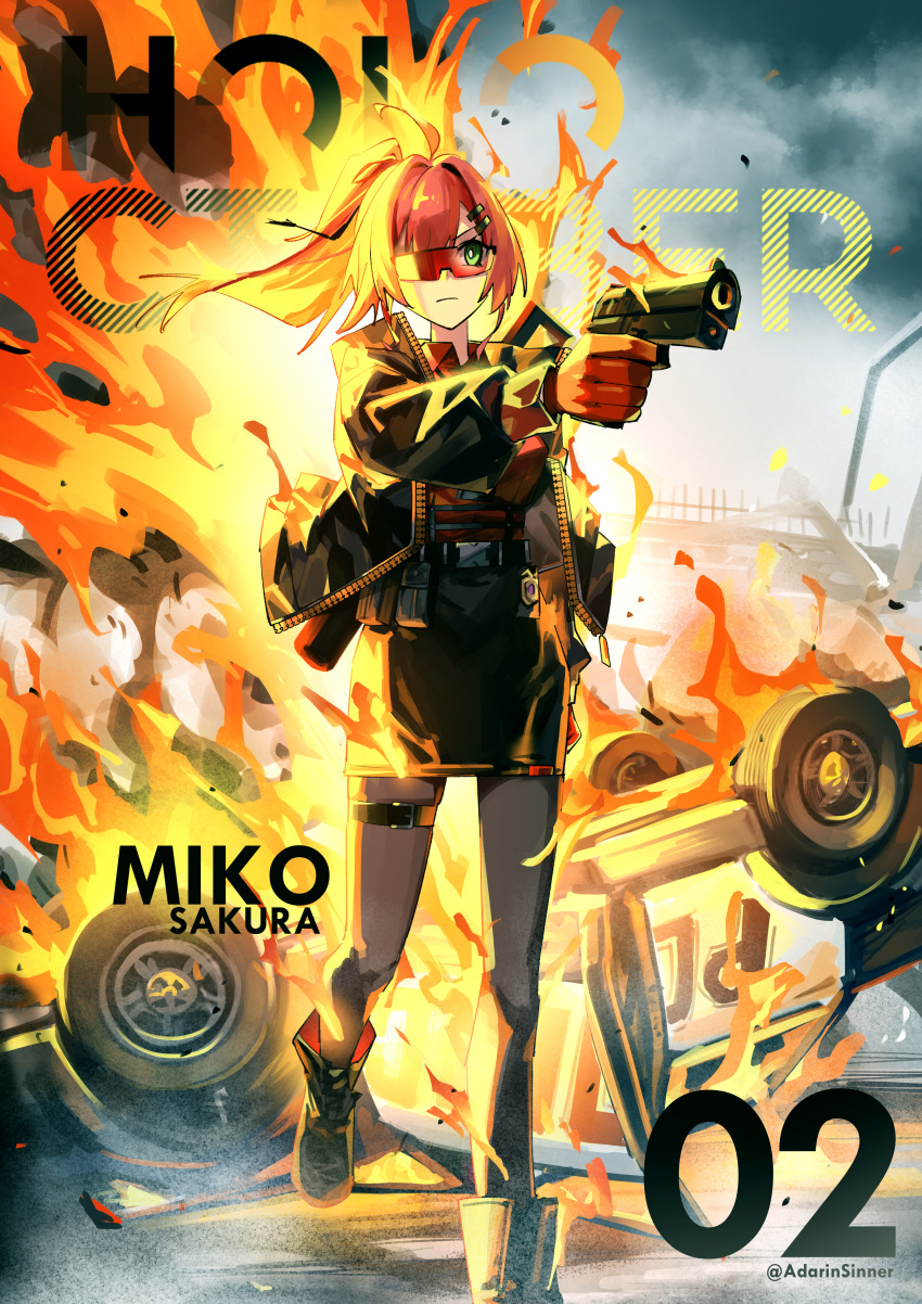 Safebooru - 1girl absurdres adarin ahoge aiming alternate costume belt black belt black jacket ...