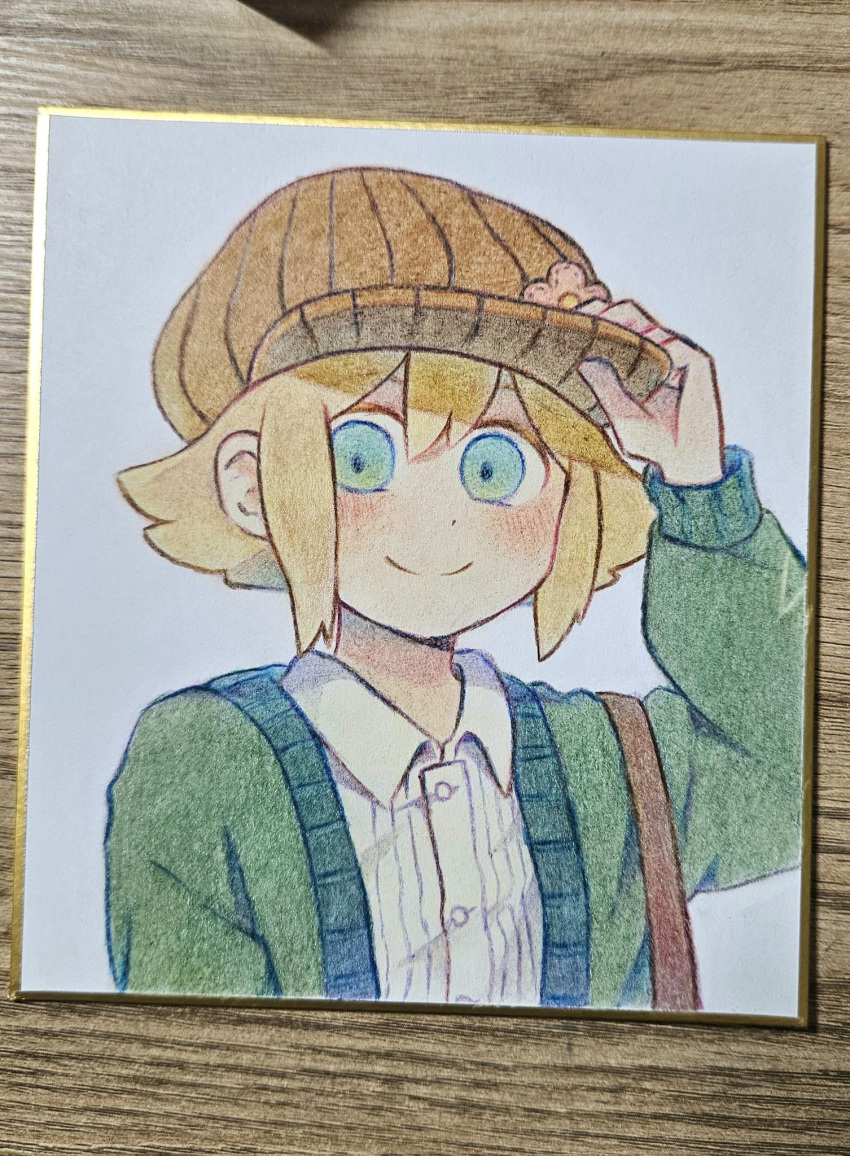 Safebooru - 1boy adjusting clothes adjusting headwear arm up basil (faraway) (omori) basil ...