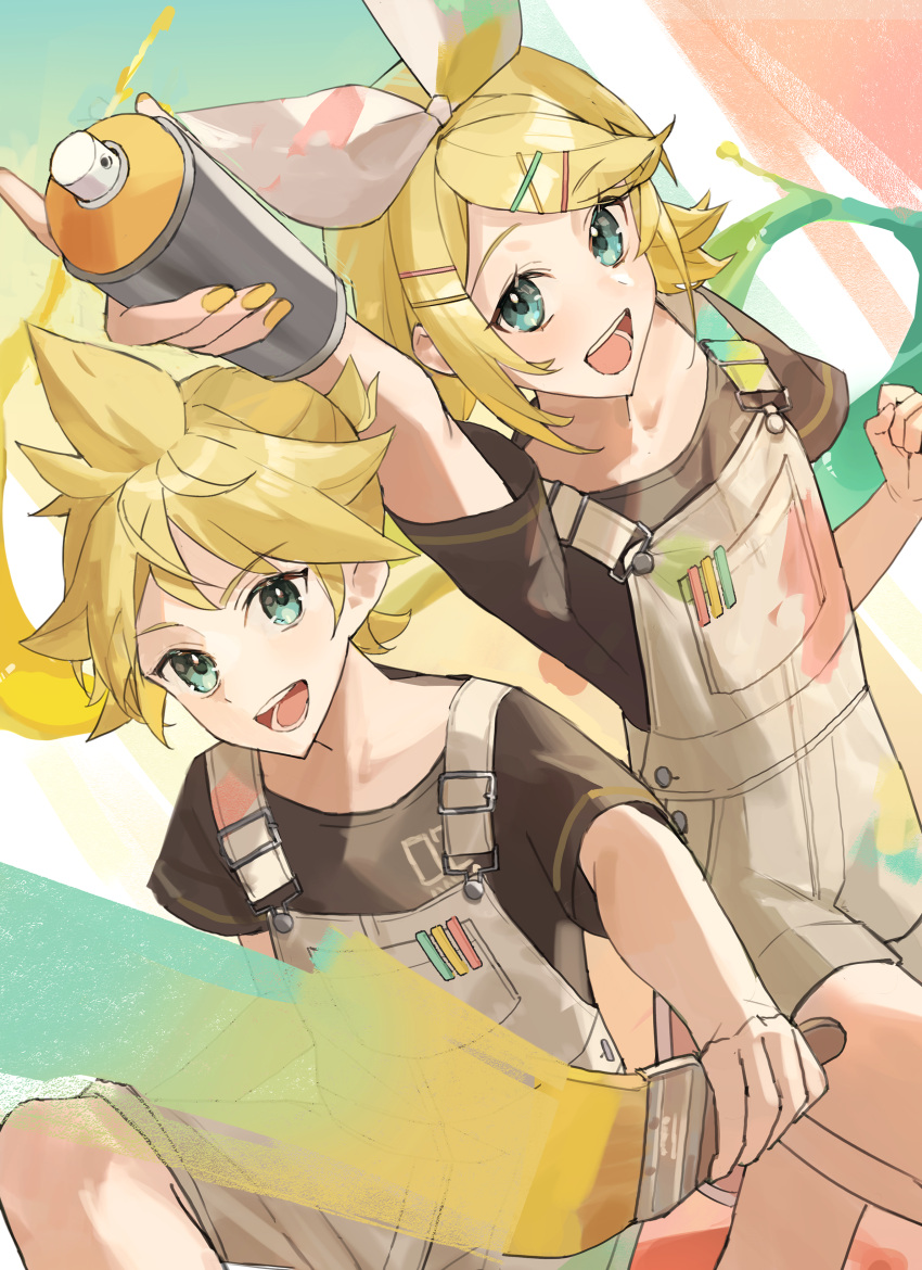 Safebooru - 1boy 1girl absurdres aqua eyes asagihisui blonde hair brother and sister brown shirt ...
