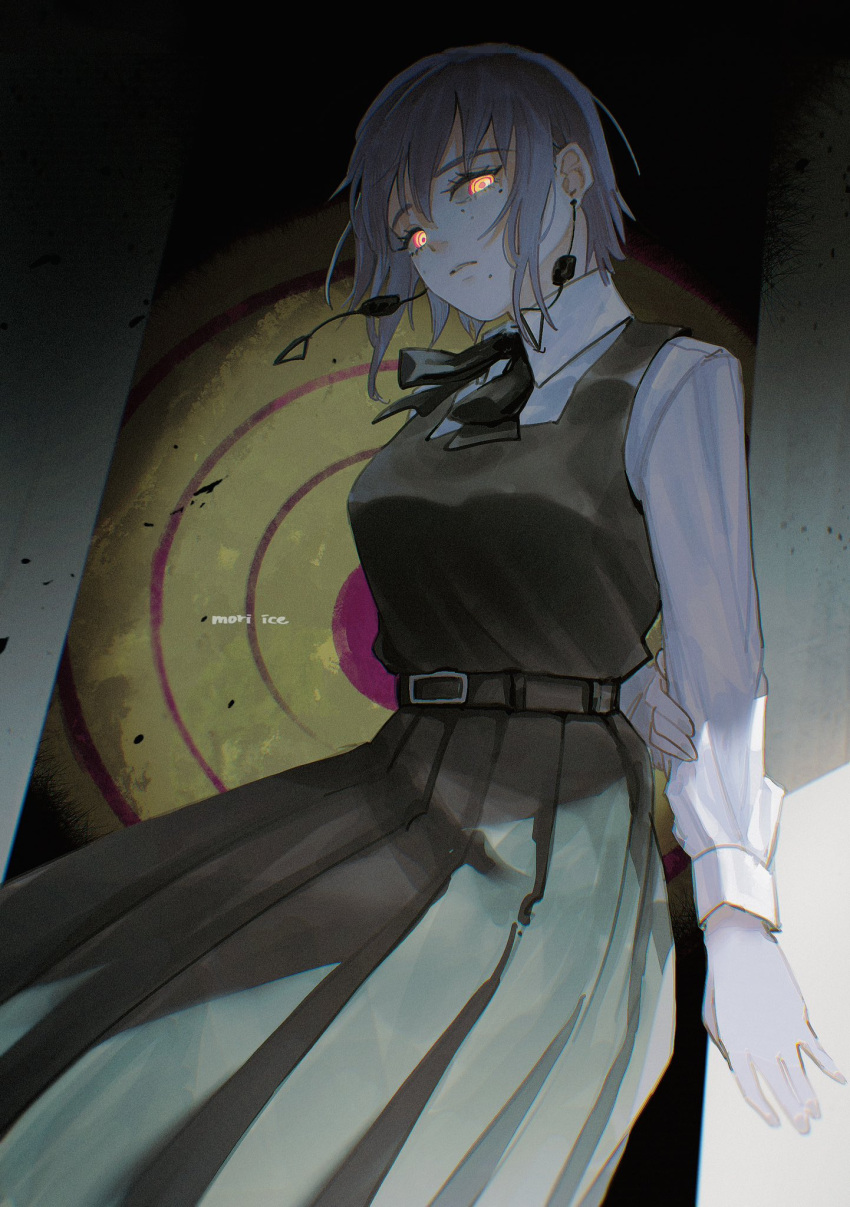 Safebooru - 1girl artist name black dress chainsaw man collared shirt commentary dress earrings ...