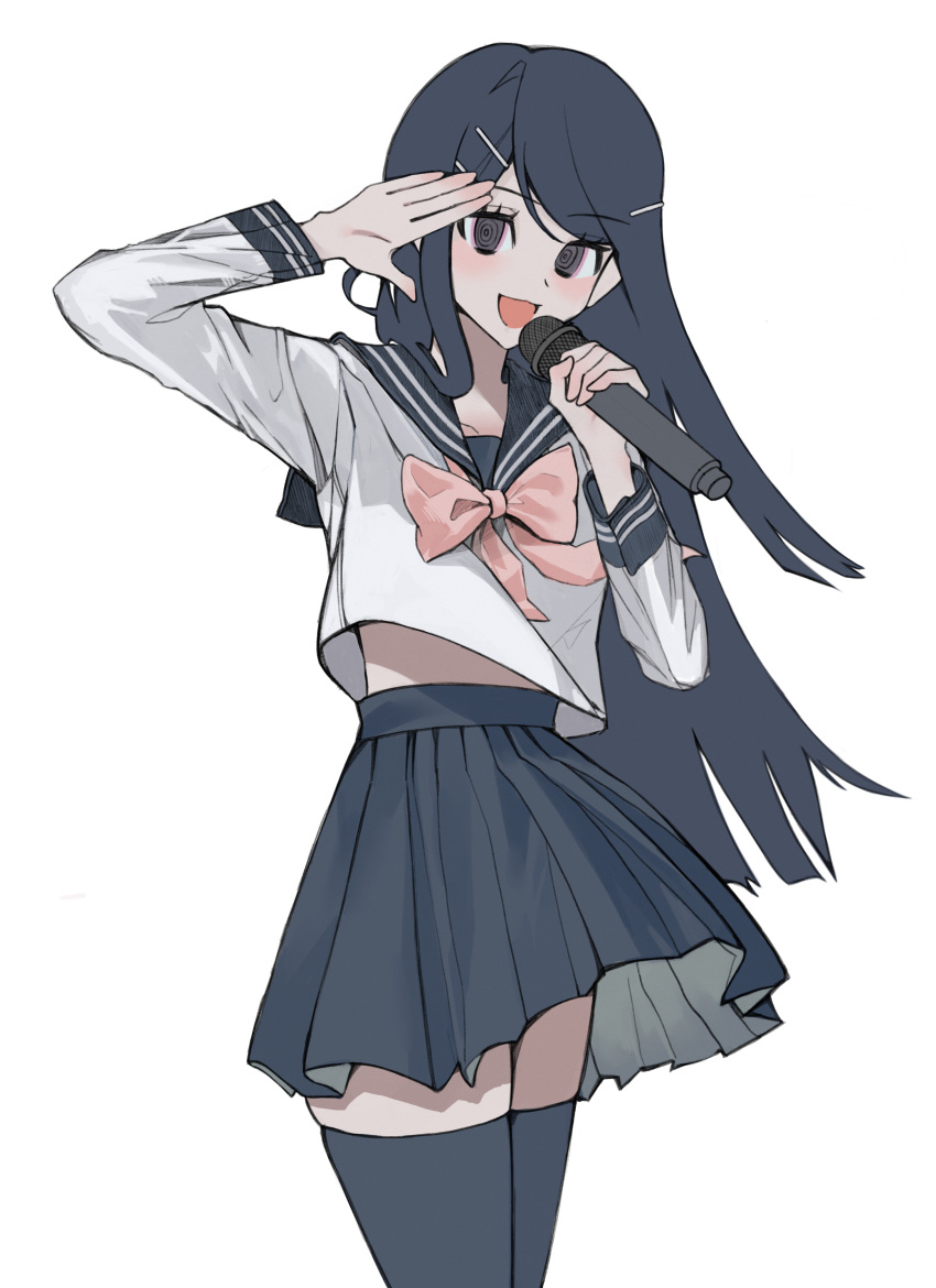 Safebooru - 1girl :d absurdres black eyes black sailor collar black skirt black thighhighs bow ...