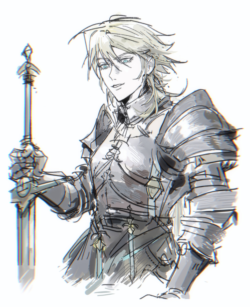 Safebooru - 1boy armor blonde hair blue eyes chinese commentary chromatic aberration colored ...