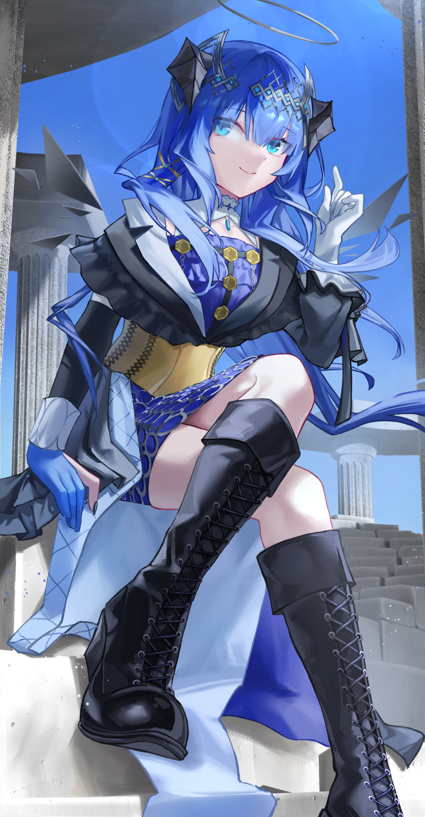Safebooru - 1girl absurdres ambience synesthesia arknights asymmetrical gloves black boots blue ...