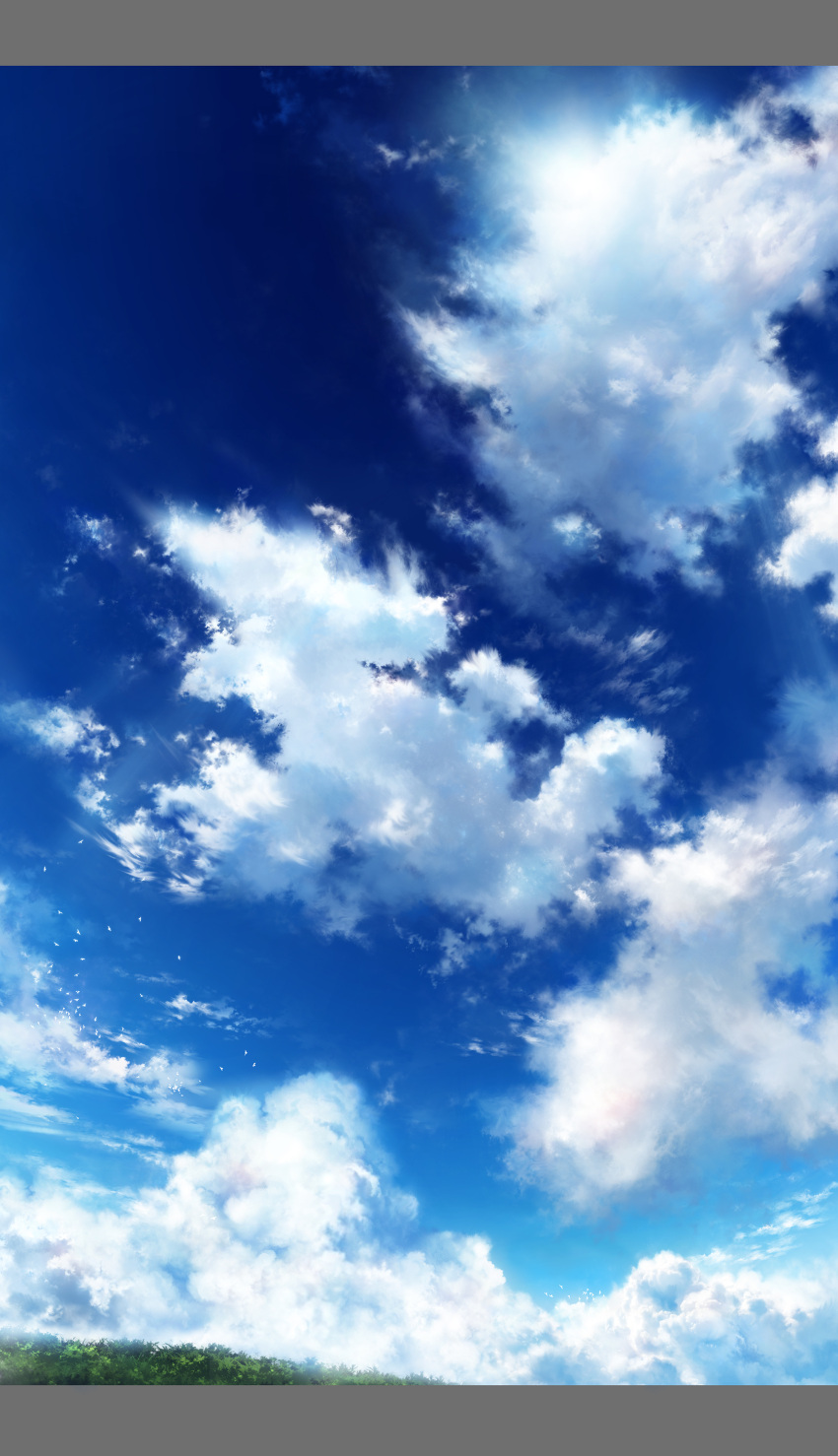 Safebooru - absurdres bird blue sky clouds cloudy sky commentary request day flock grass highres ...