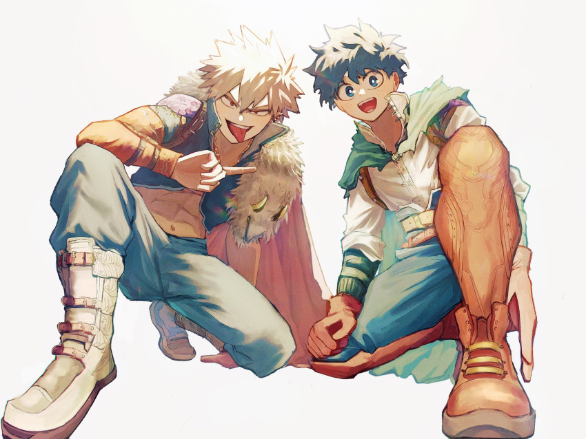 Safebooru - 2boys abs alternate costume bakugou katsuki belt belt buckle blonde hair blue pants ...