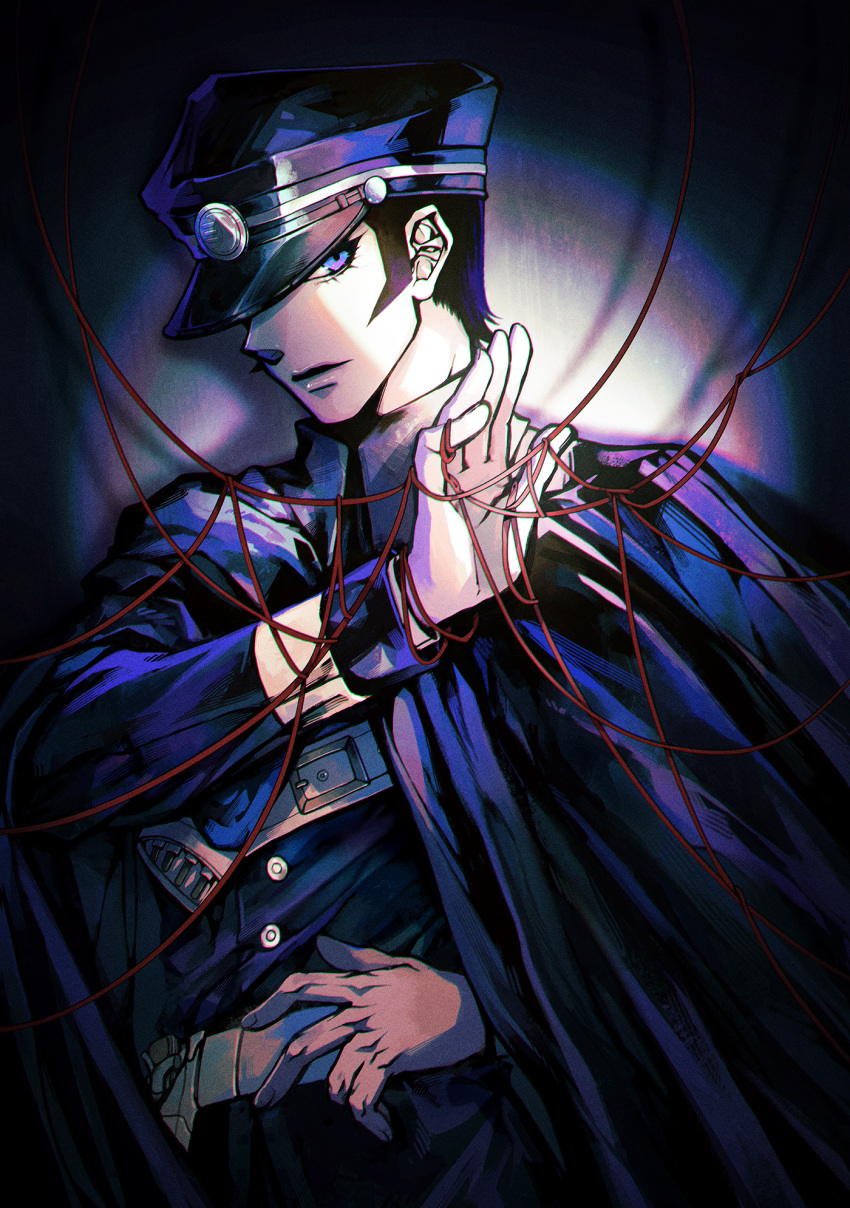 Safebooru - 1boy belt black cloak black hair black pants blue eyes ...
