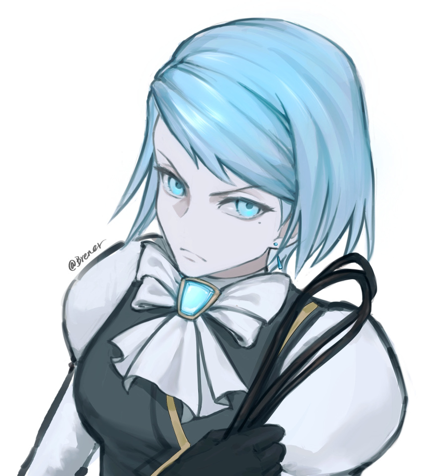 Safebooru - >:( 1girl ace attorney ascot black gloves black vest blue eyes blue gemstone blue ...