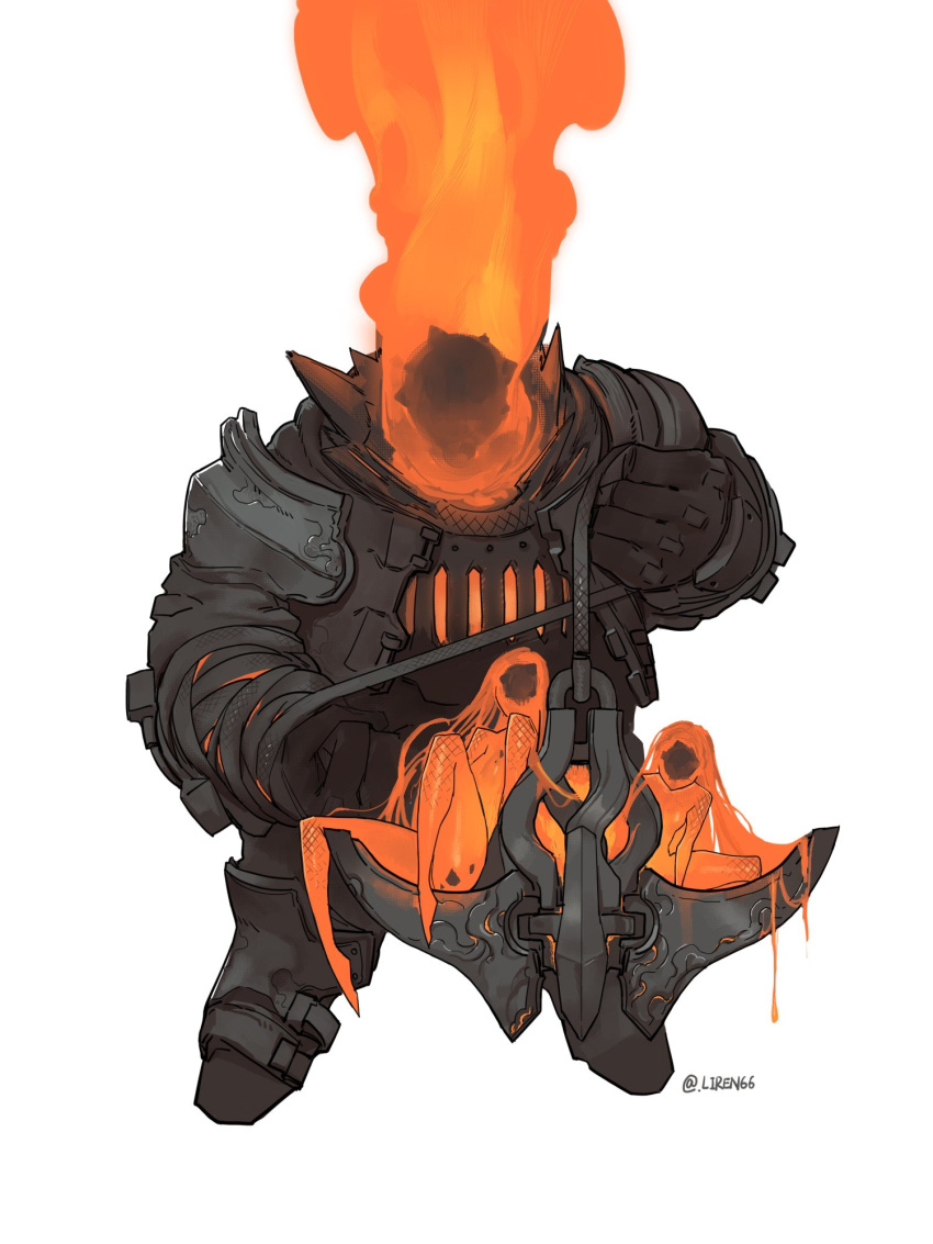 Safebooru - 1boy 2girls anchor armor burning faceless full armor full ...