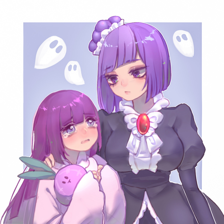 Safebooru - 2girls blackberry cookie blunt bangs closed mouth cookie ...