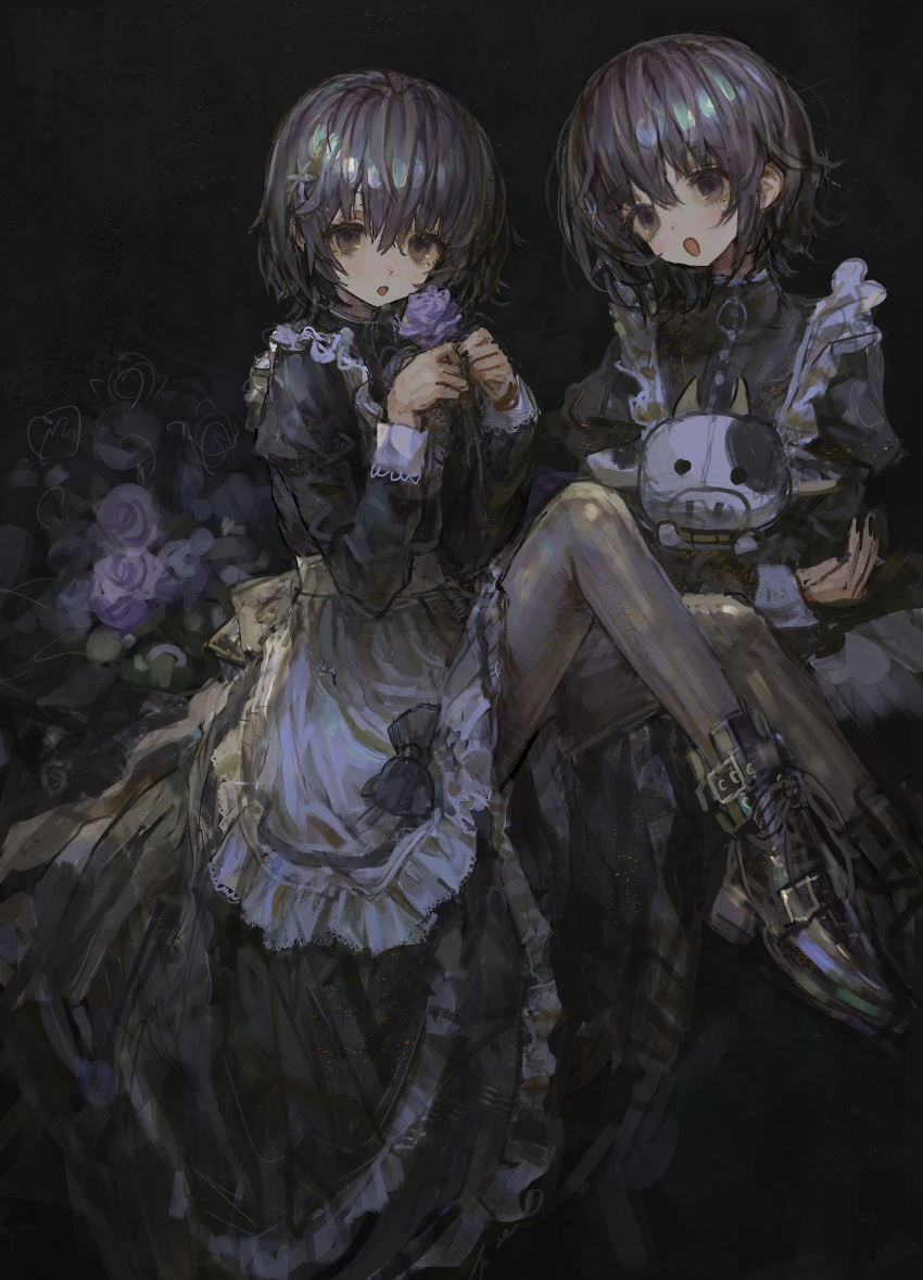 Safebooru - 1girl absurdres apron black boots black dress black hair boots brown eyes dress ...